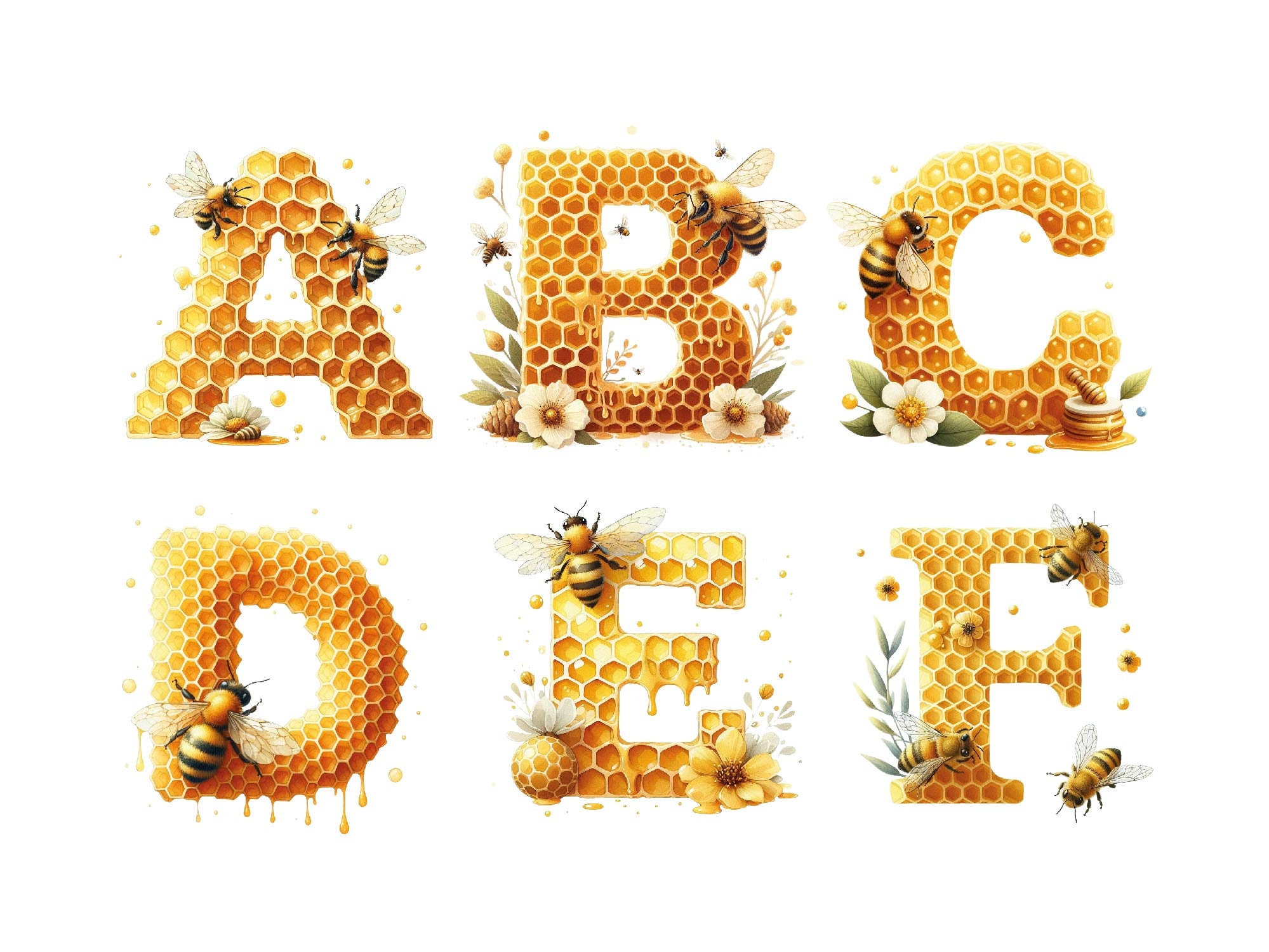 Honey Bee Clipart Png Letters Bee Sticker Bumble Bee Font Doodle ...