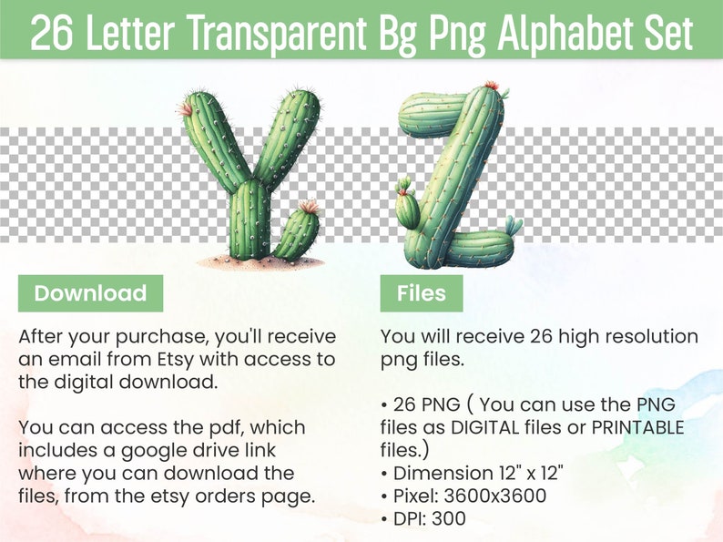 Cactus Png Watercolor Cactus Font Cactus Letters Clipart Alphabet Png ...