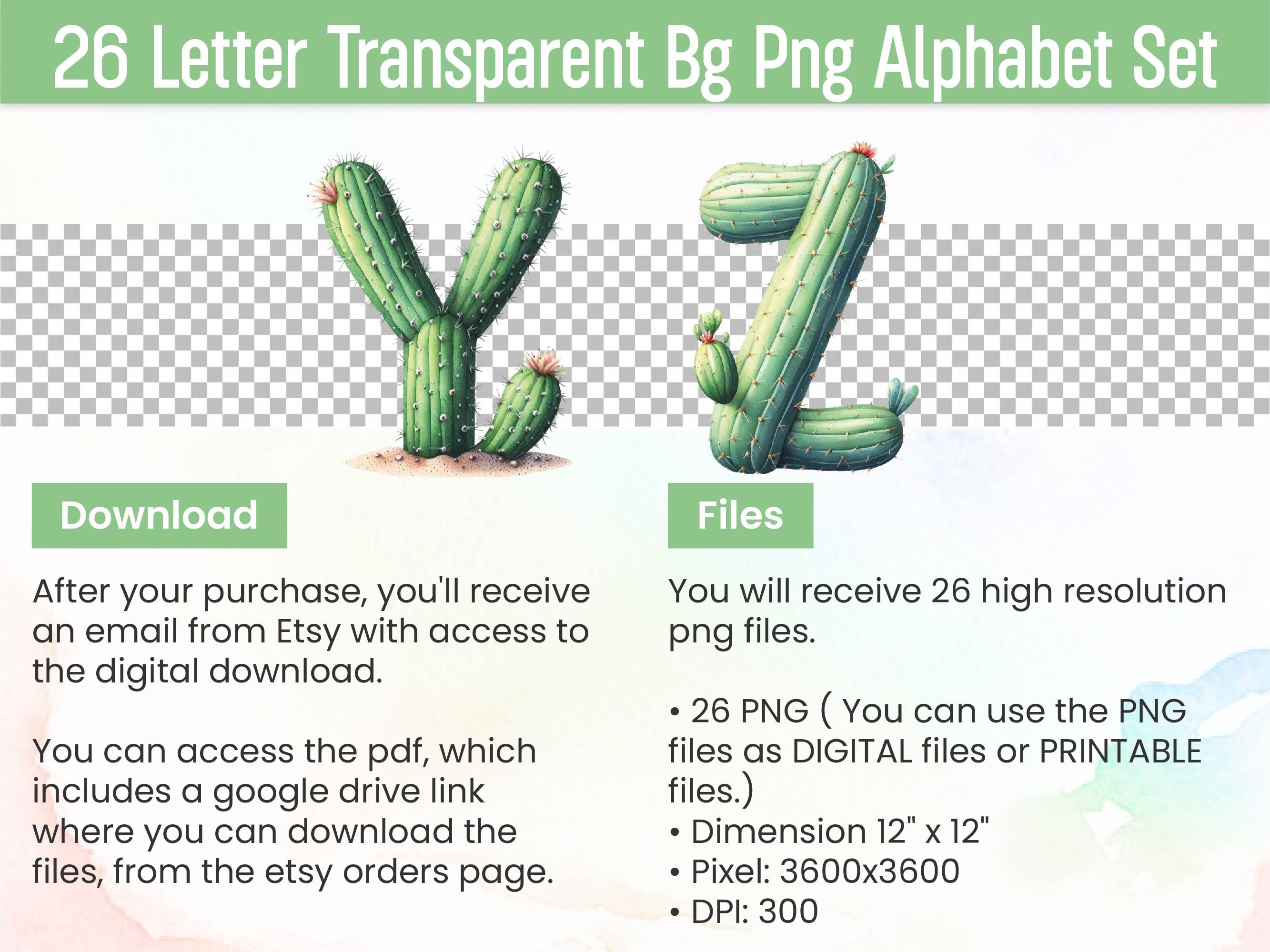 Cactus Png Watercolor Cactus Font Cactus Letters Clipart Alphabet Png ...