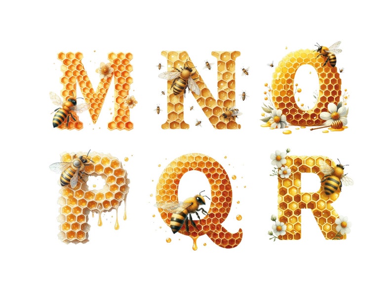 Honey Bee Clipart Png Letters Bee Sticker Bumble Bee Font Doodle ...