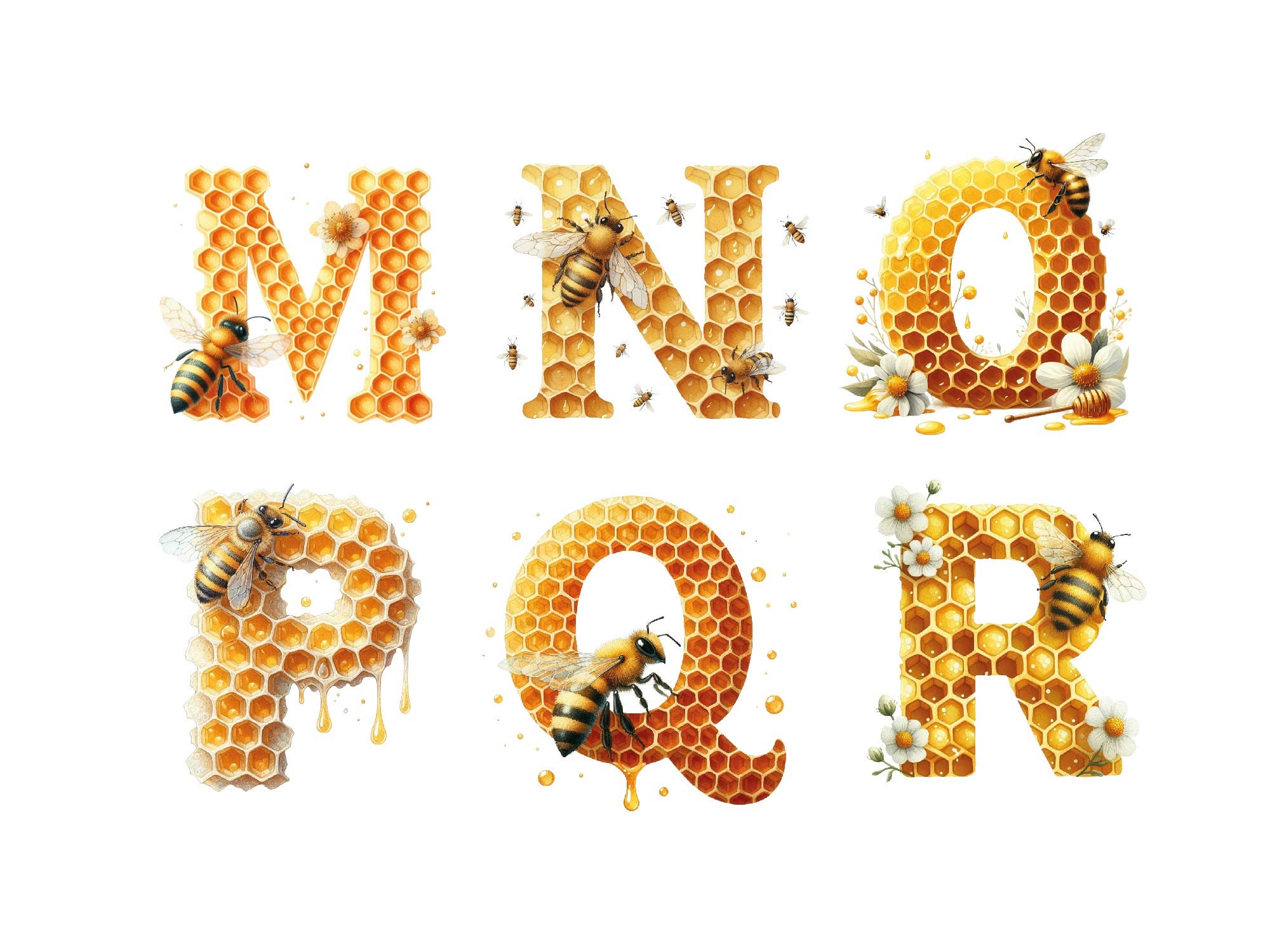 Honey Bee Clipart Png Letters Bee Sticker Bumble Bee Font Doodle ...