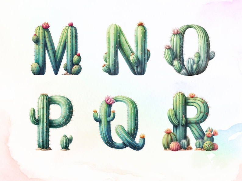 Cactus Png Watercolor Cactus Font Cactus Letters Clipart Alphabet Png ...