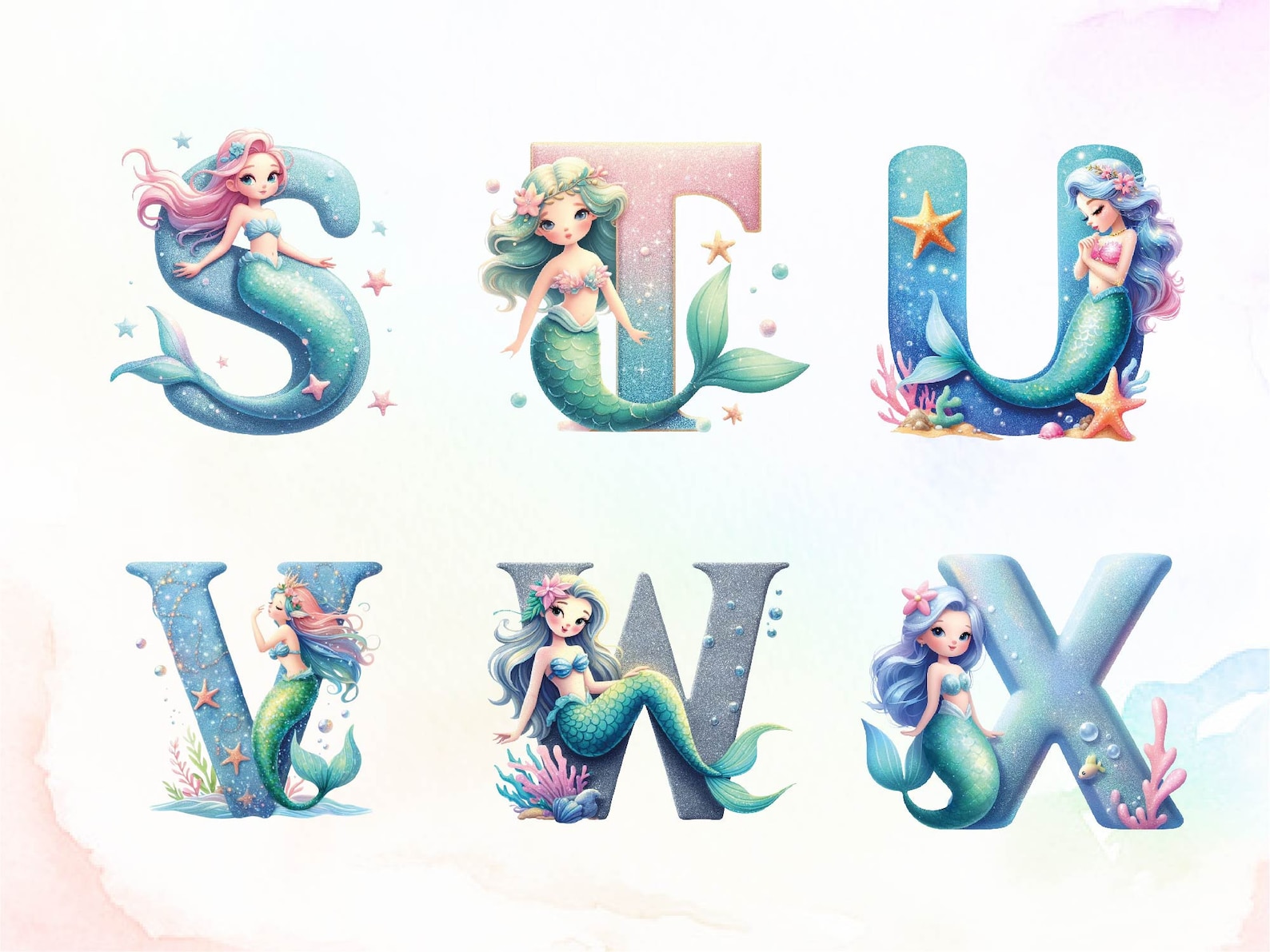 Glitter Mermaid Png Mermaid Clipart Alphabet Png Font Doodle Letters ...