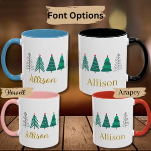 Personalized Christmas Trees Coffee Mug, Holiday Custom Name Cup ...