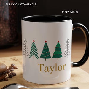 Personalized Christmas Trees Coffee Mug, Holiday Custom Name Cup ...
