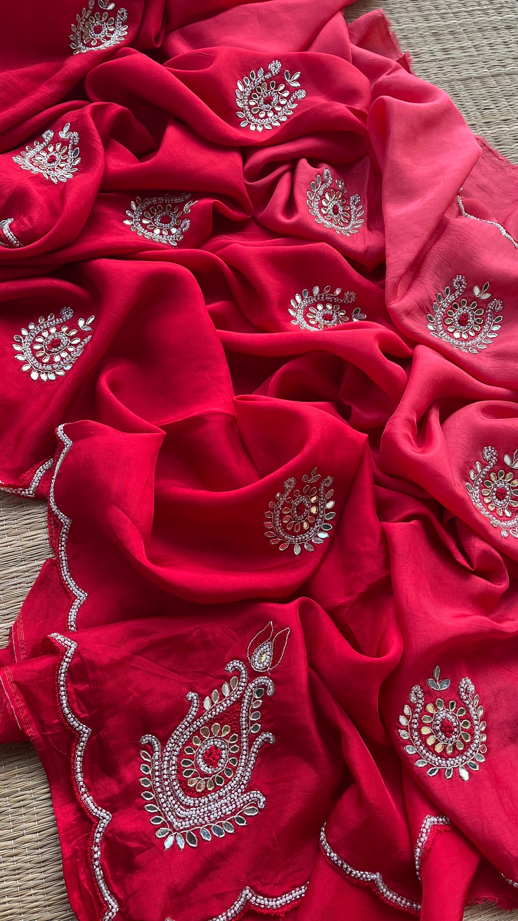 Red Party Wear Saree | Cutwork Saree | Handmade Saree | Designer Saree ...