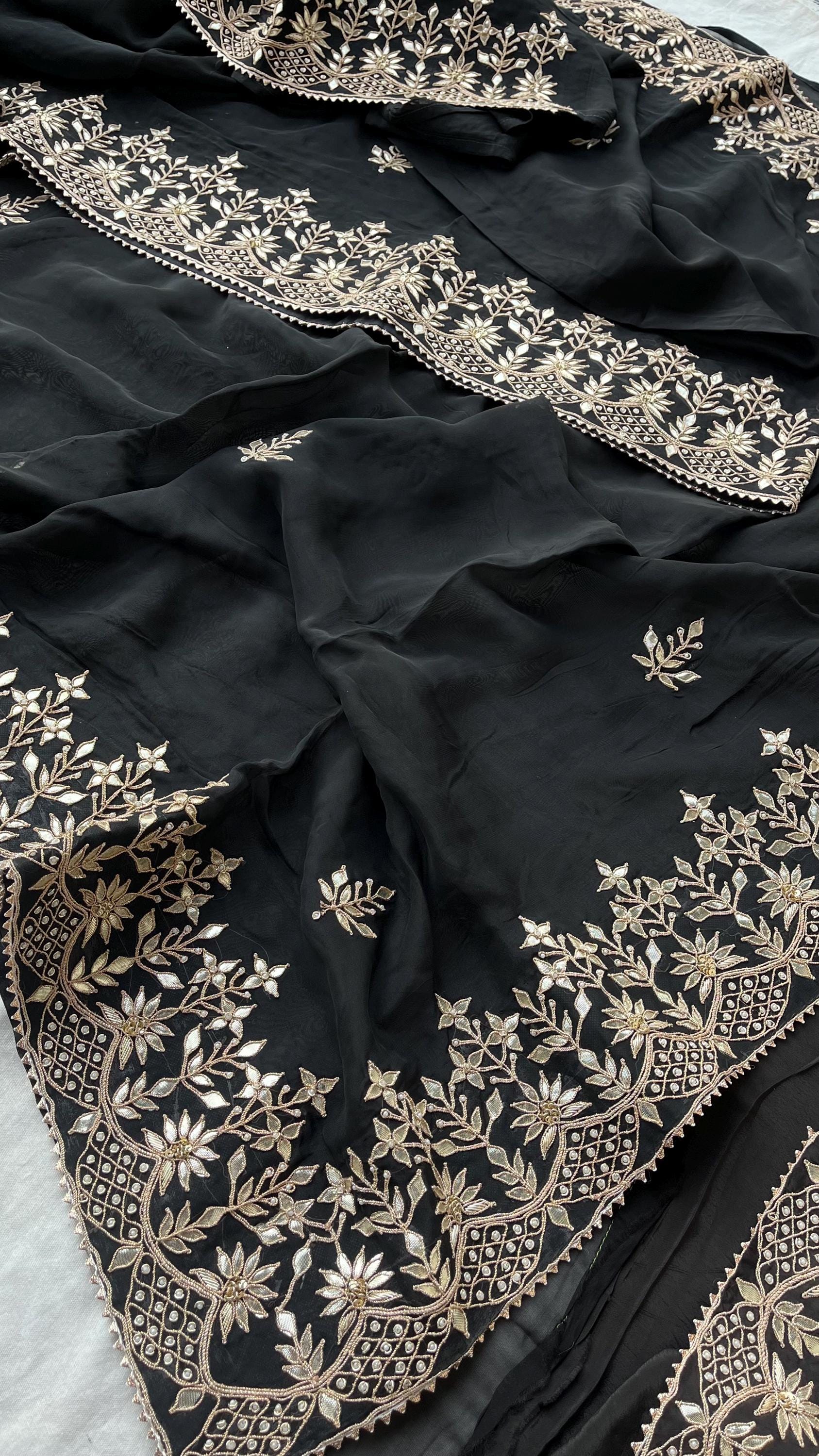 Indian Black Sarees | Gotta Patti Saree | Bollywood Sari | Traditional ...
