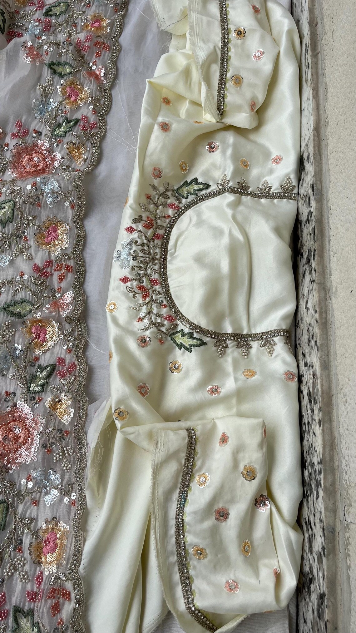 Off-white Tissue Saree, Pearl & Cutwork, Designer Blouse - Etsy