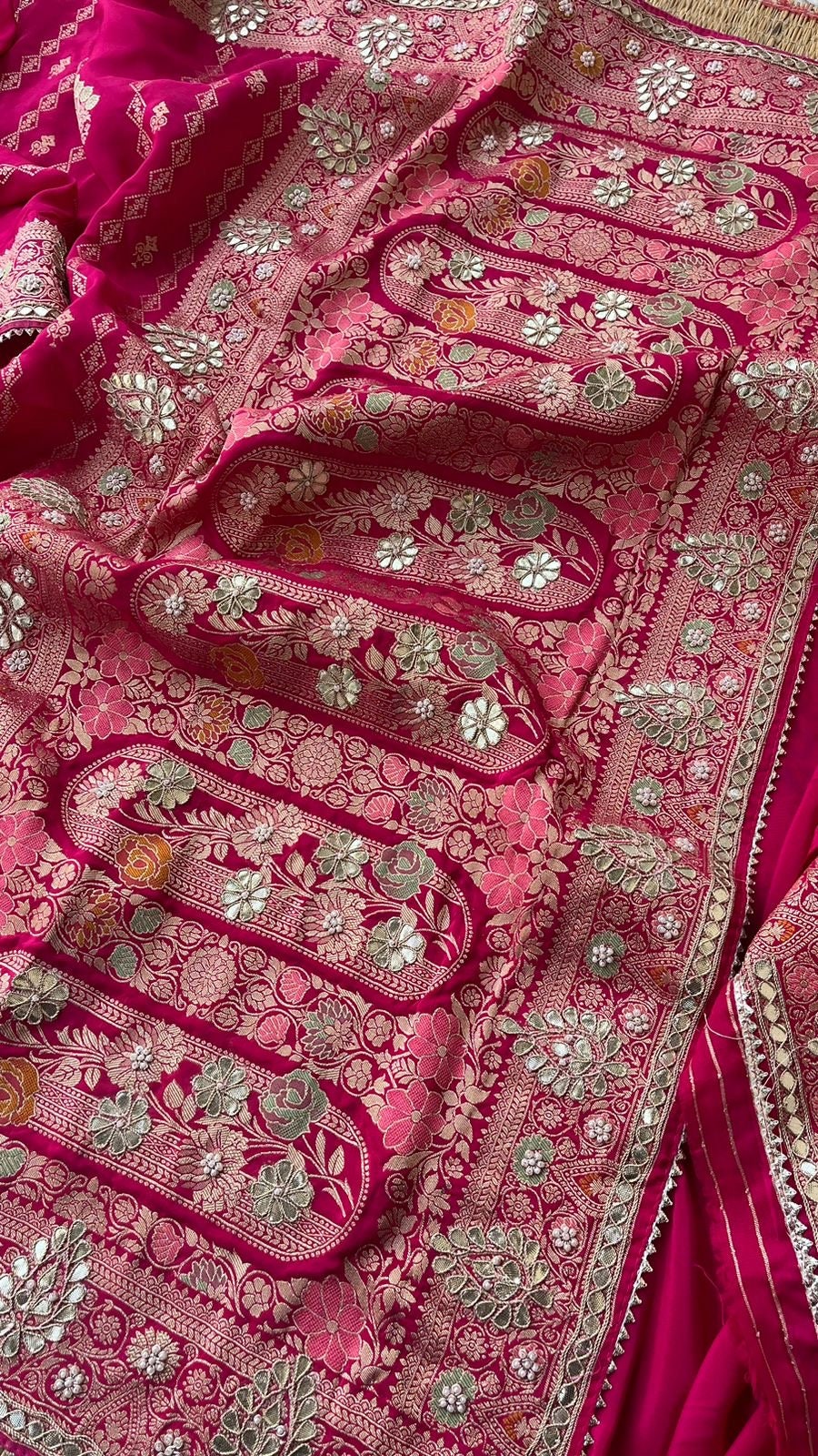 Rani Colour Saree Gotta Patti Zardozi Handwork Saree Wedding Outfit ...