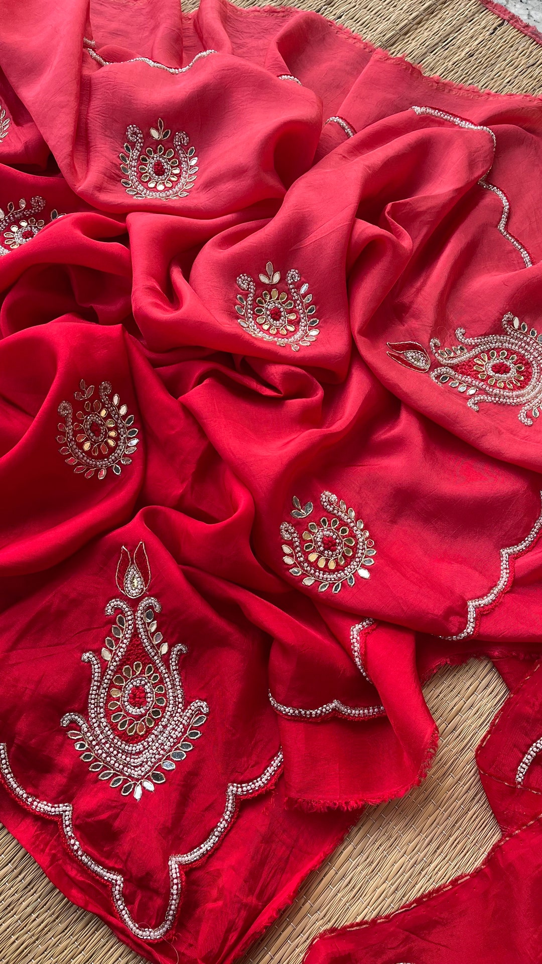Red Party Wear Saree | Cutwork Saree | Handmade Saree | Designer Saree ...