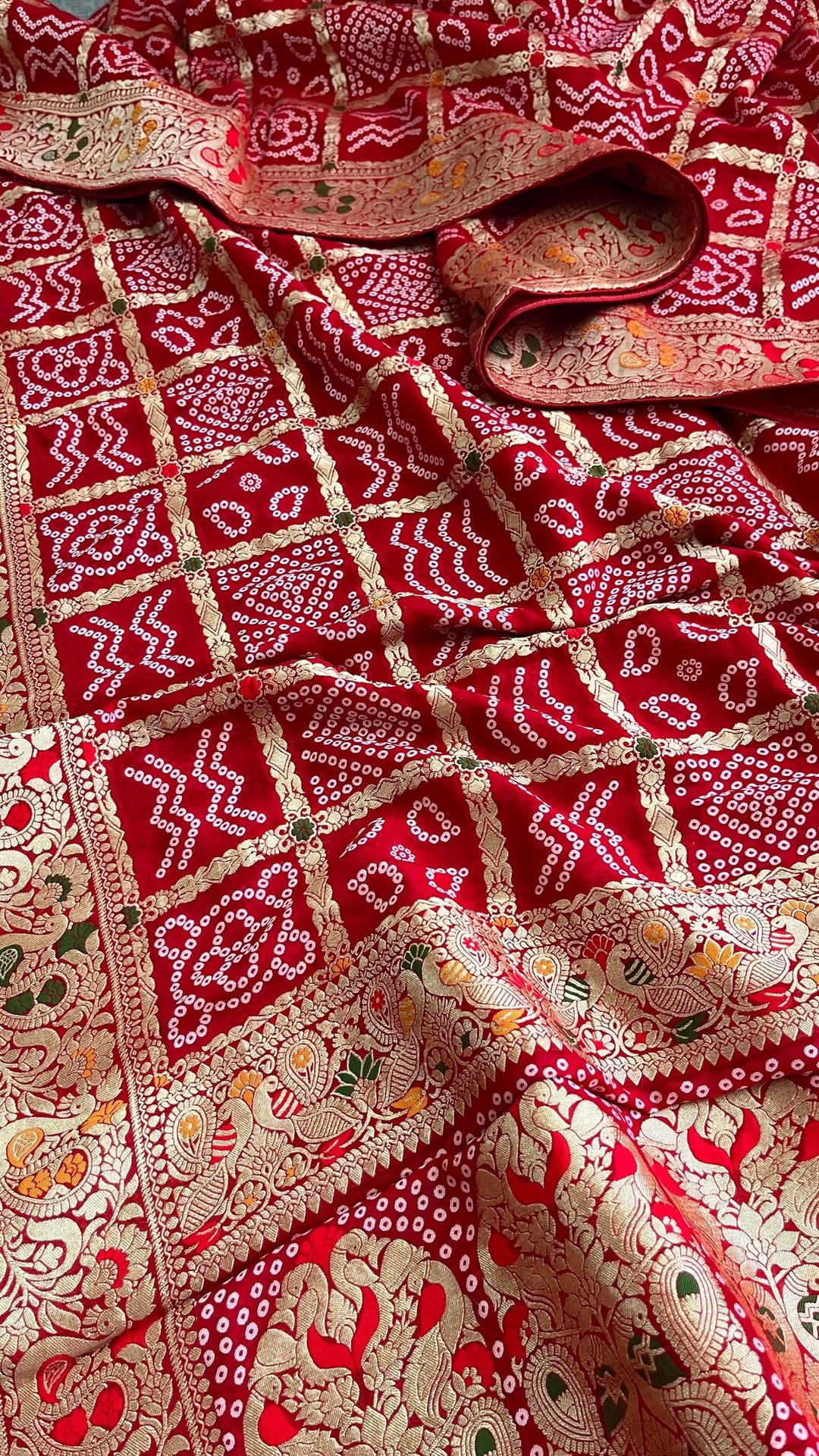 Red Gharchola Saree: Bandhej Zari, Traditional Partywear - Etsy