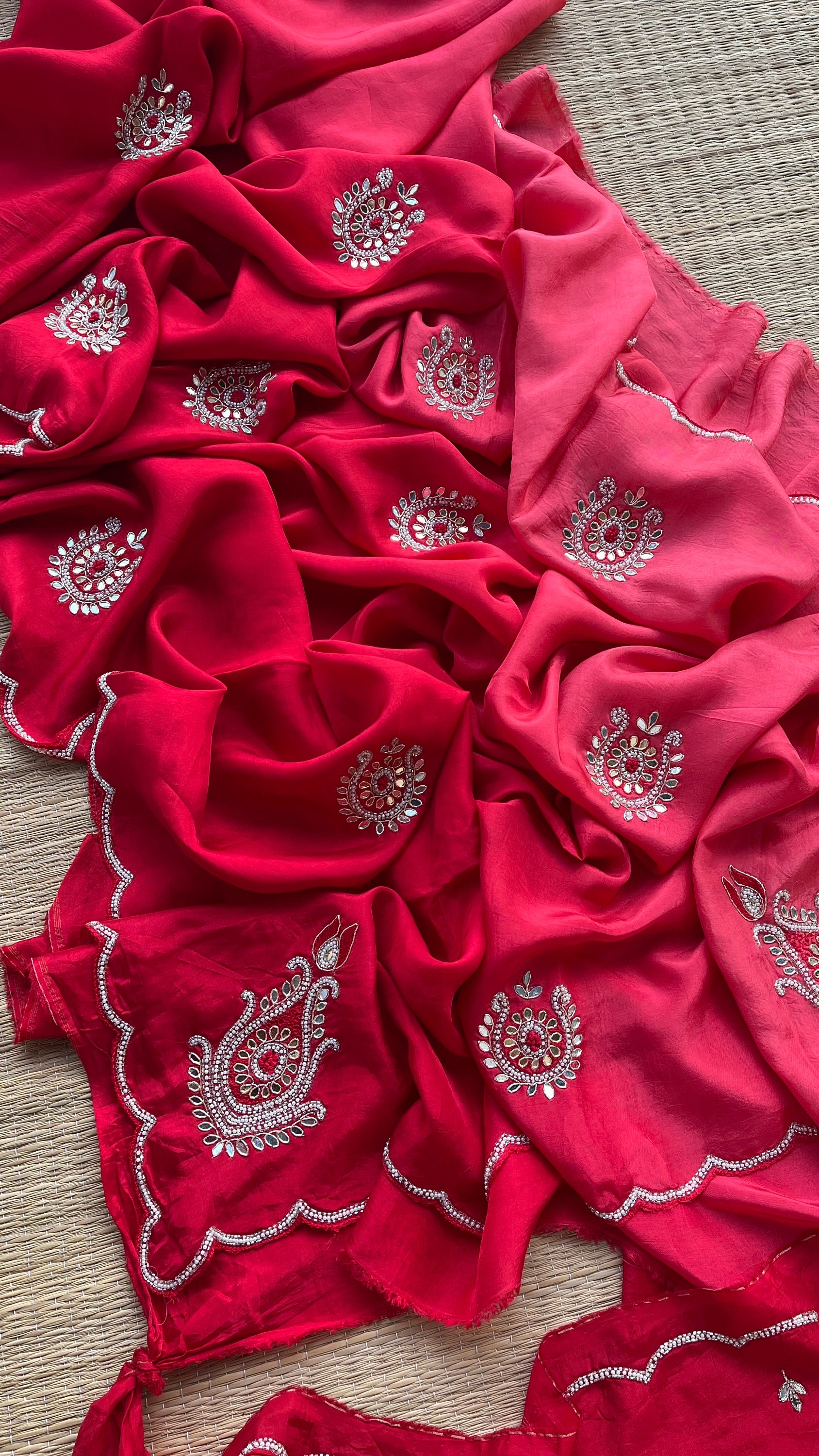 Red Party Wear Saree | Cutwork Saree | Handmade Saree | Designer Saree ...