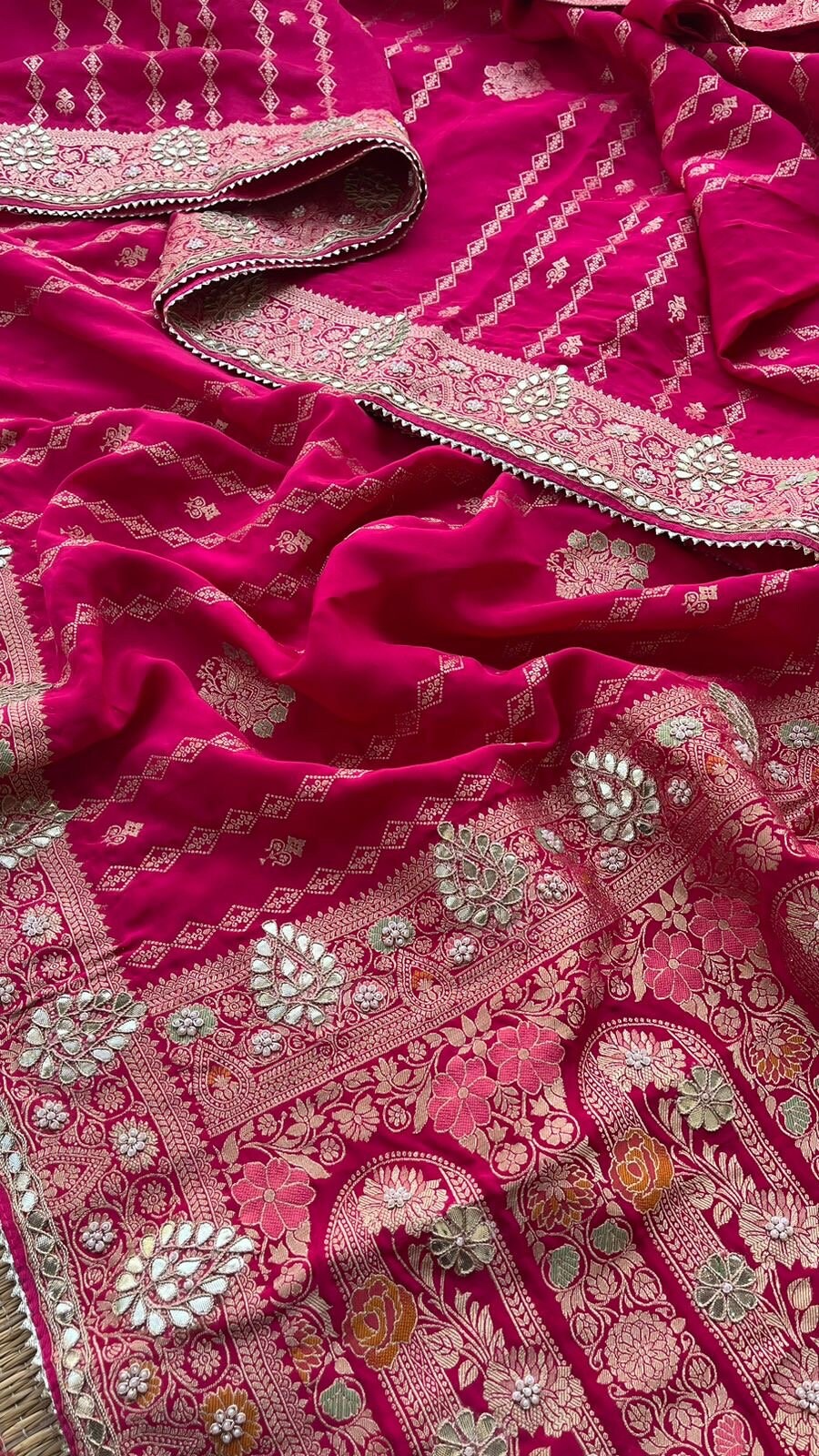 Rani Colour Saree Gotta Patti Zardozi Handwork Saree Wedding Outfit ...