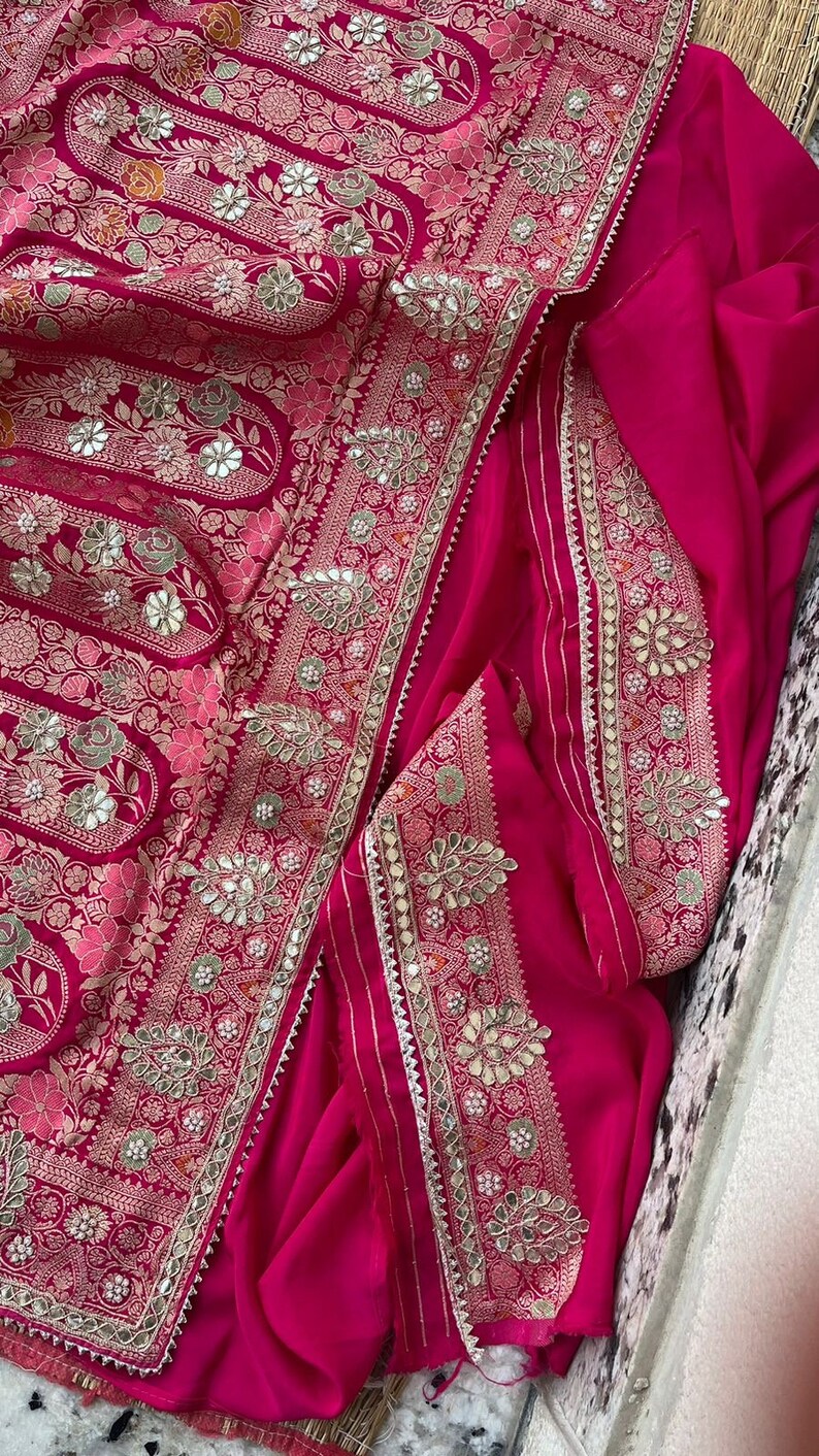 Rani Colour Saree Gotta Patti Zardozi Handwork Saree Wedding Outfit ...