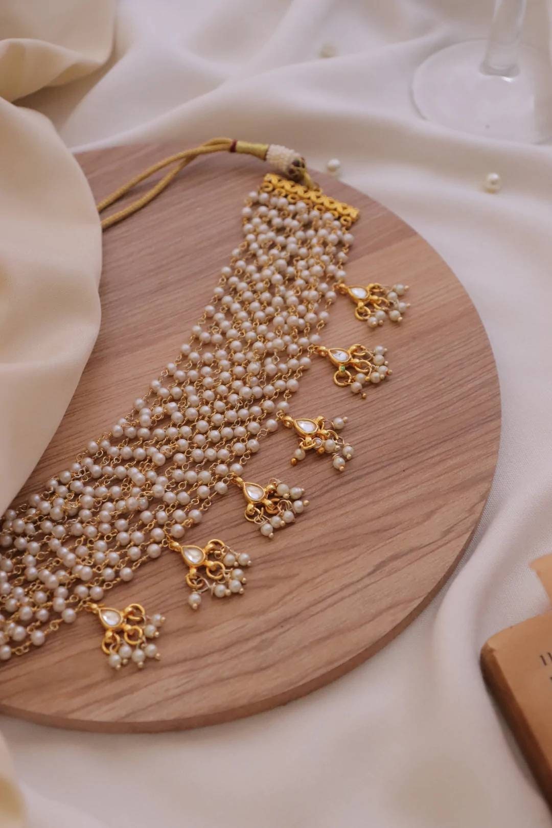 Long Pearl Necklace Set Indian Necklace Gold Necklace Set Etsy