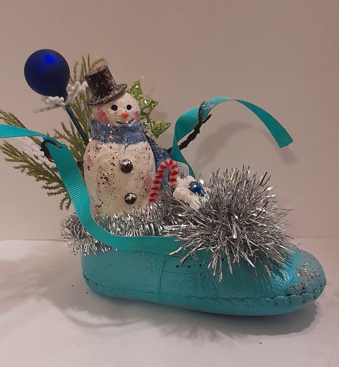 Paper Clay Snowman in Baby Shoe - Etsy