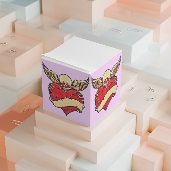 Skull Cupid and Heart Sticky Note Cube Notepads Paper Stationery etna ...
