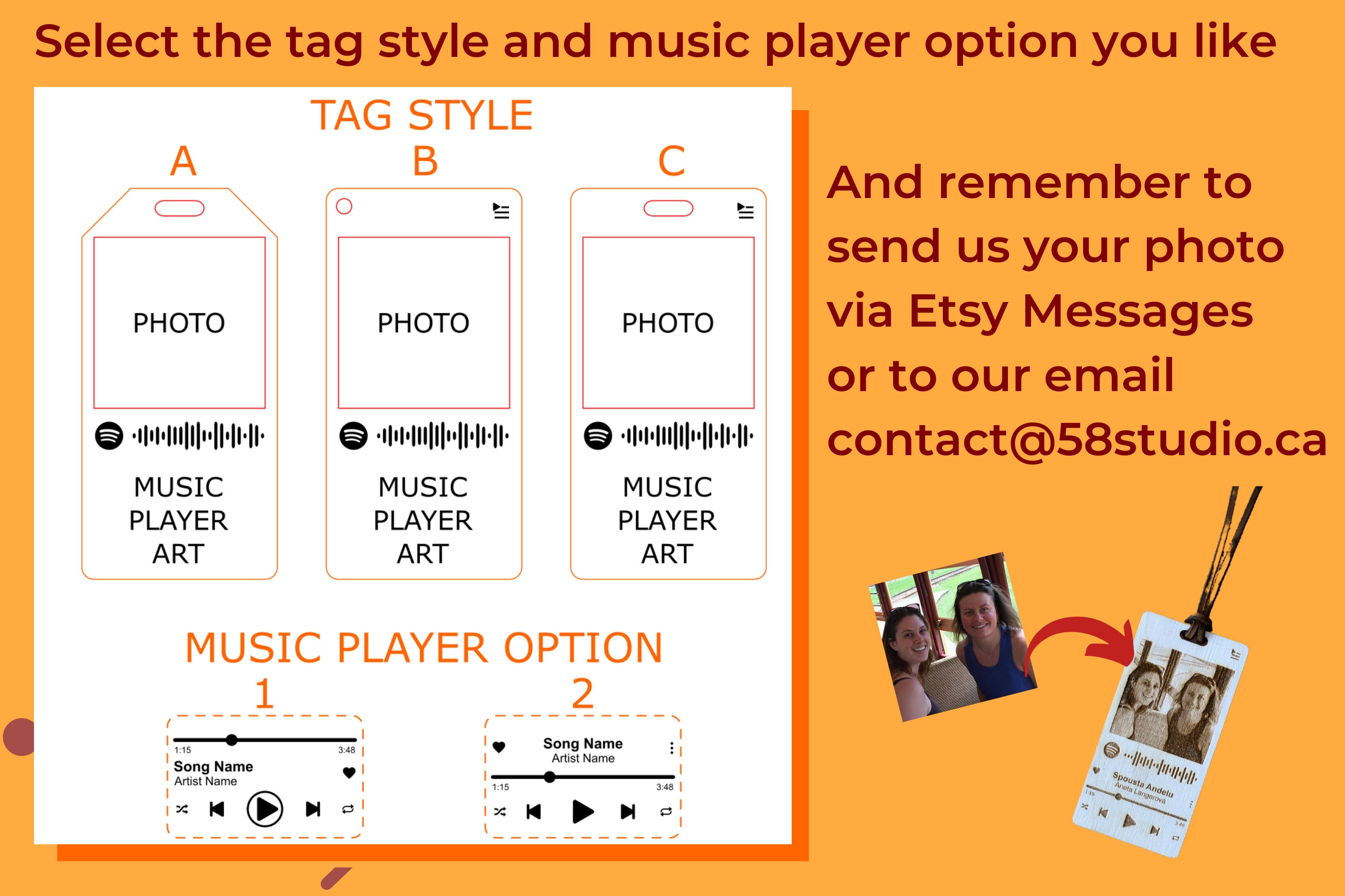 Wooden Engraved Tag with Spotify Code Music Themed Photo and | Etsy