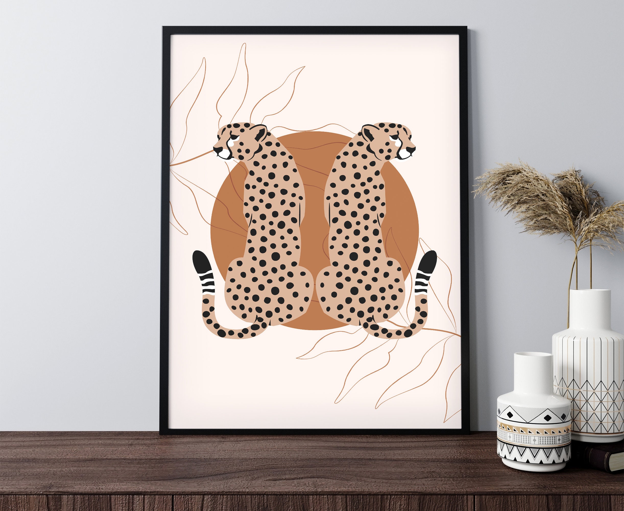 Boho Cheetah Art, Boho Leopard Wall Art, Boho Wild Cat Illustration ...