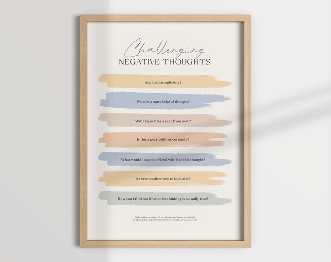 Cognitive Behavioural Therapy CBT Negative Thoughts Digital Print ...
