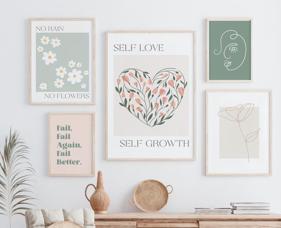 GROWTH Mindset Set of 5 Prints, Positivity Wall Art, Self Love Prints ...