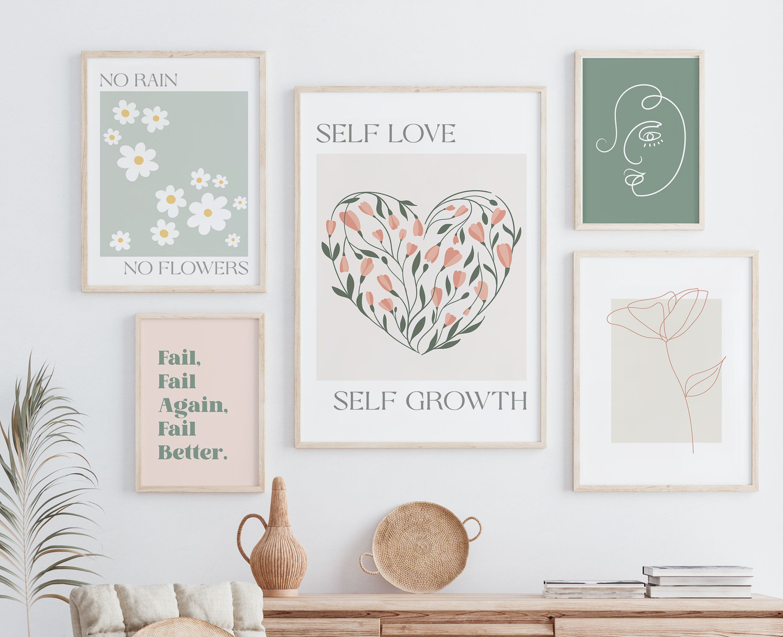 GROWTH Mindset Set of 5 Prints Positivity Wall Art Self Love | Etsy