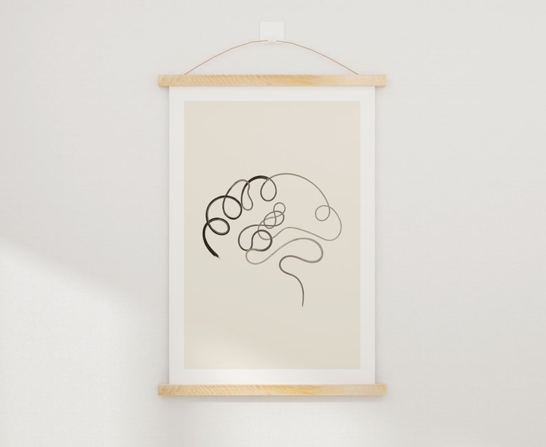 Abstract Brain Line Art Print, Minimalist Therapy Decor (digital ...