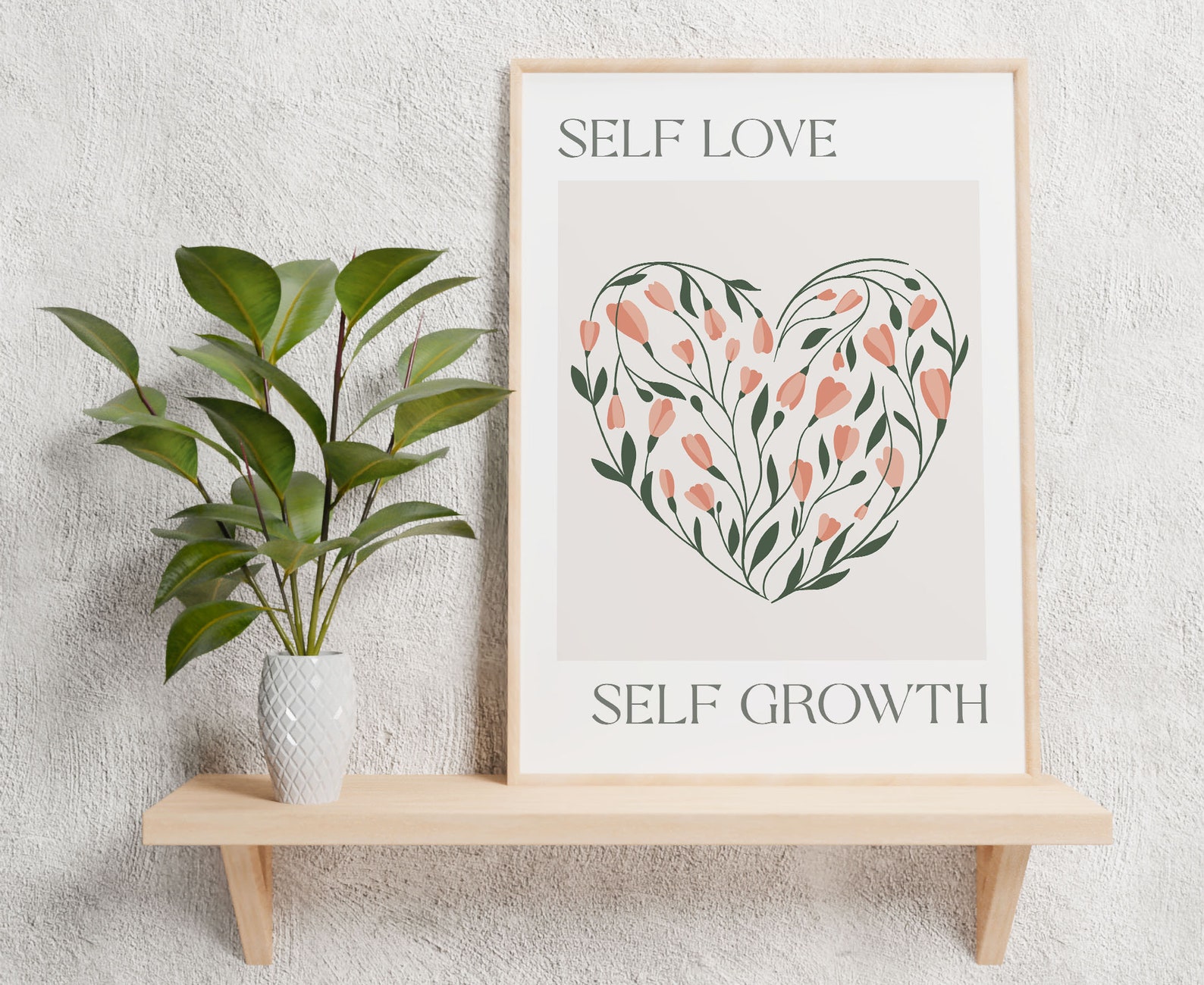 SELF LOVE Self GROWTH Print Floral Art Prints Heart Wall | Etsy