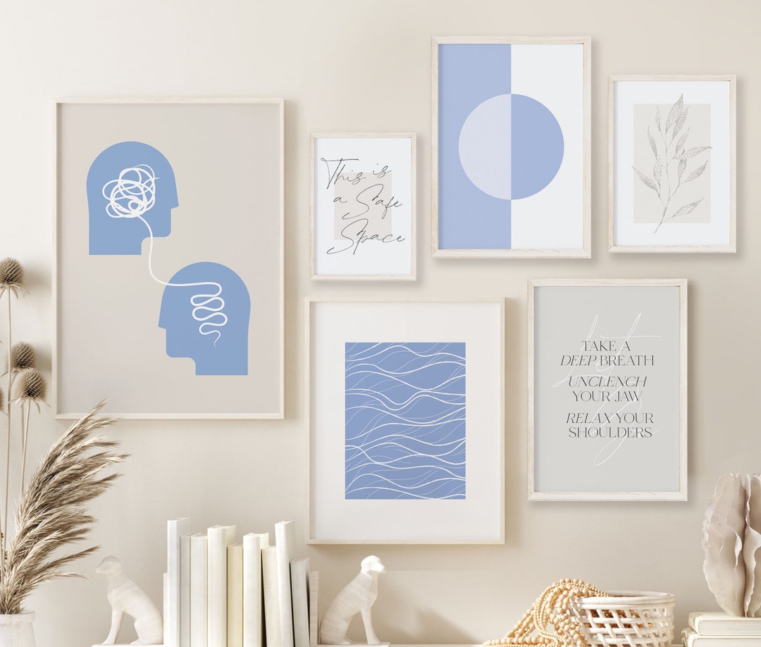 CALM THERAPIST, Calm Blue, Set of 6, Gallery Wall Set, Therapy Art ...