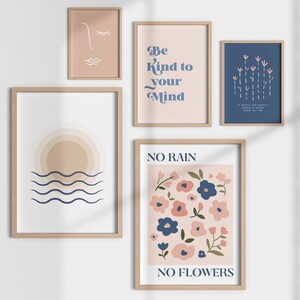 MINDFUL Set of 5 Prints, Therapy Office, Therapist Decor, Mental Health ...