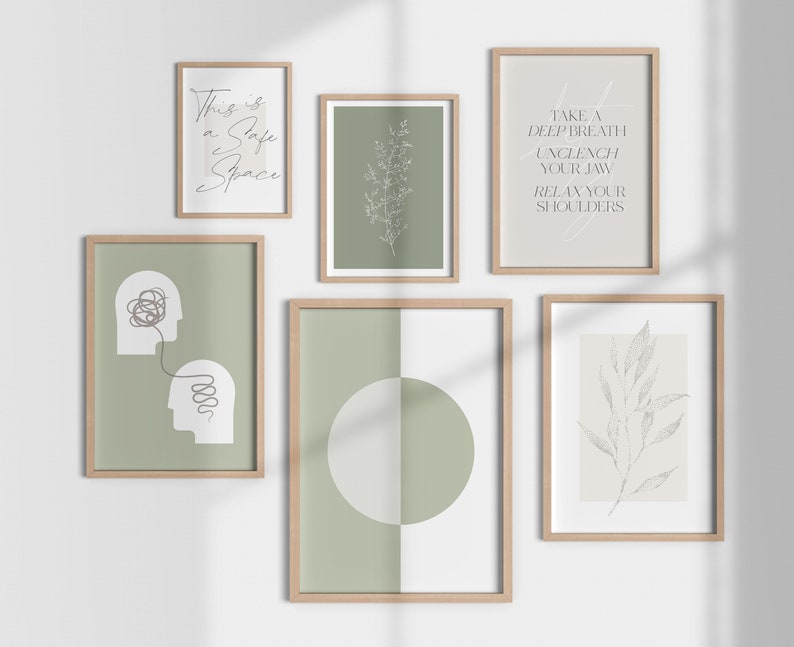 Calm Therapist Green Prints: Set of 6, Calming Wall Art, Mental Health ...