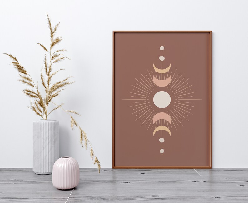 Boho Moon Phase Wall Print Abstract Printable Mid Century - Etsy