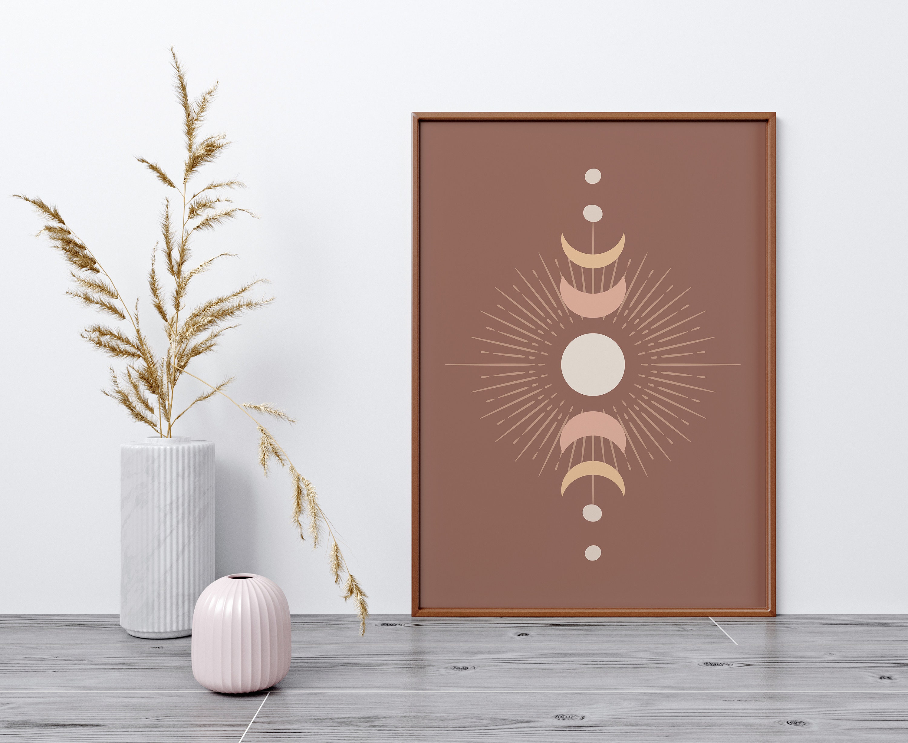 Boho moon phase wall print abstract printable Mid century | Etsy