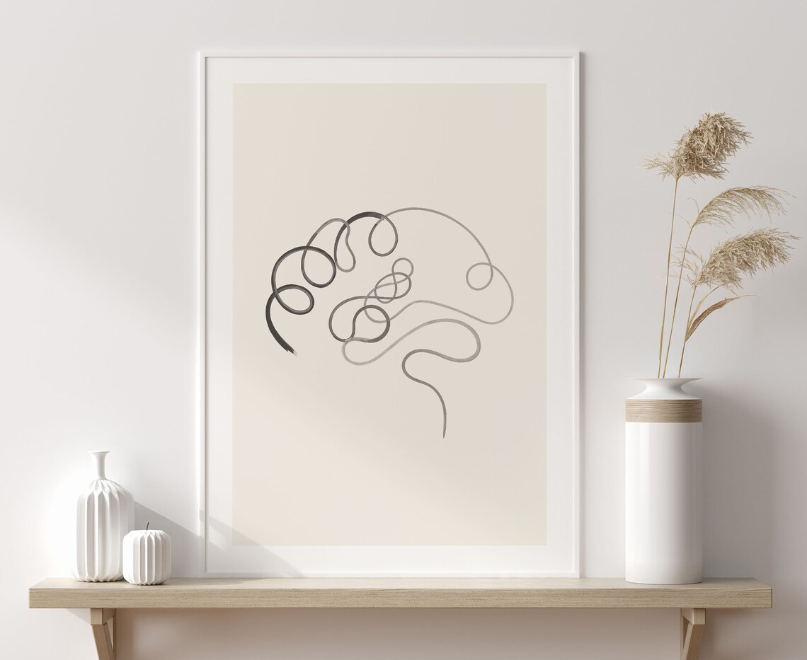 ABSTRACT BRAIN Line Drawing Minimal Line Art Therapy - Etsy