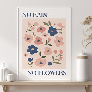 No Rain No Flowers Floral Art Print, Therapy Office Decor (digital ...