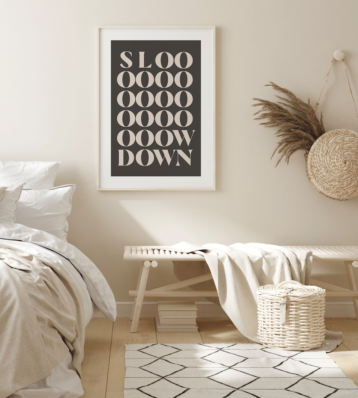 SLOW DOWN Art Print, Neutral Mid Century Modern Wall Decor (digital ...