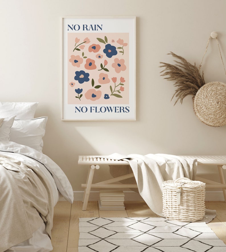 No Rain No Flowers Floral Art Print, Therapy Office Decor (digital ...