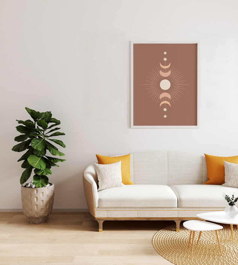 Boho Moon Phase Wall Print Abstract Printable Mid Century - Etsy