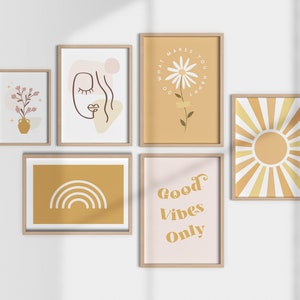 GOOD VIBES Set of 6 Prints, Happy Gallery Wall, Cheerful Wall Prints ...