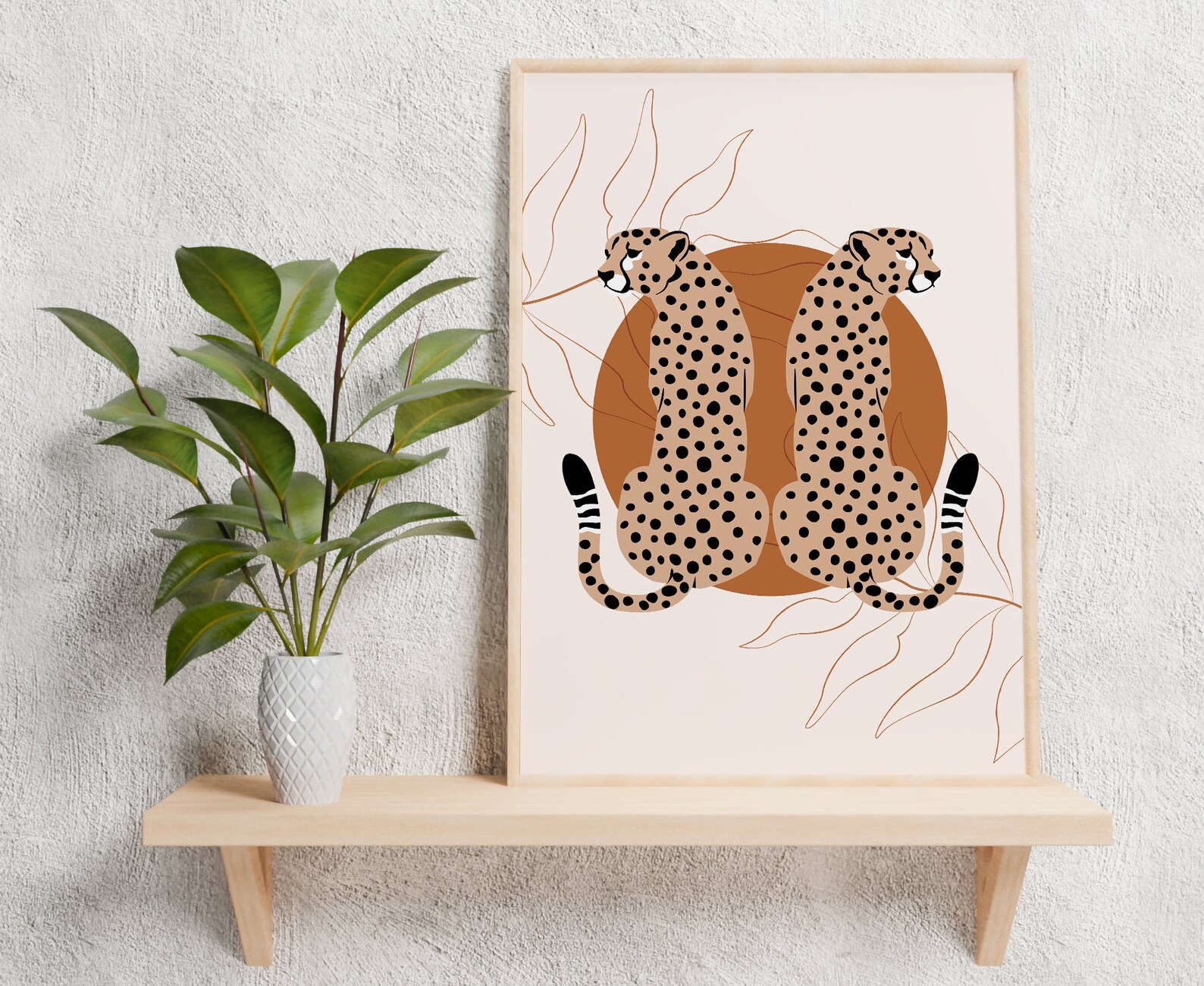 Boho Cheetah Art, Boho Leopard Wall Art, Boho Wild Cat Illustration ...