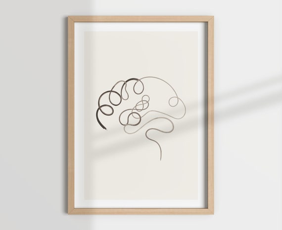 ABSTRACT BRAIN Line Drawing Minimal Line Art Therapy | Etsy