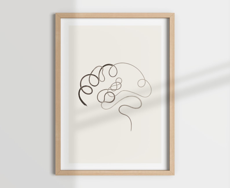 Abstract Brain Line Art Print, Minimalist Therapy Decor (digital ...