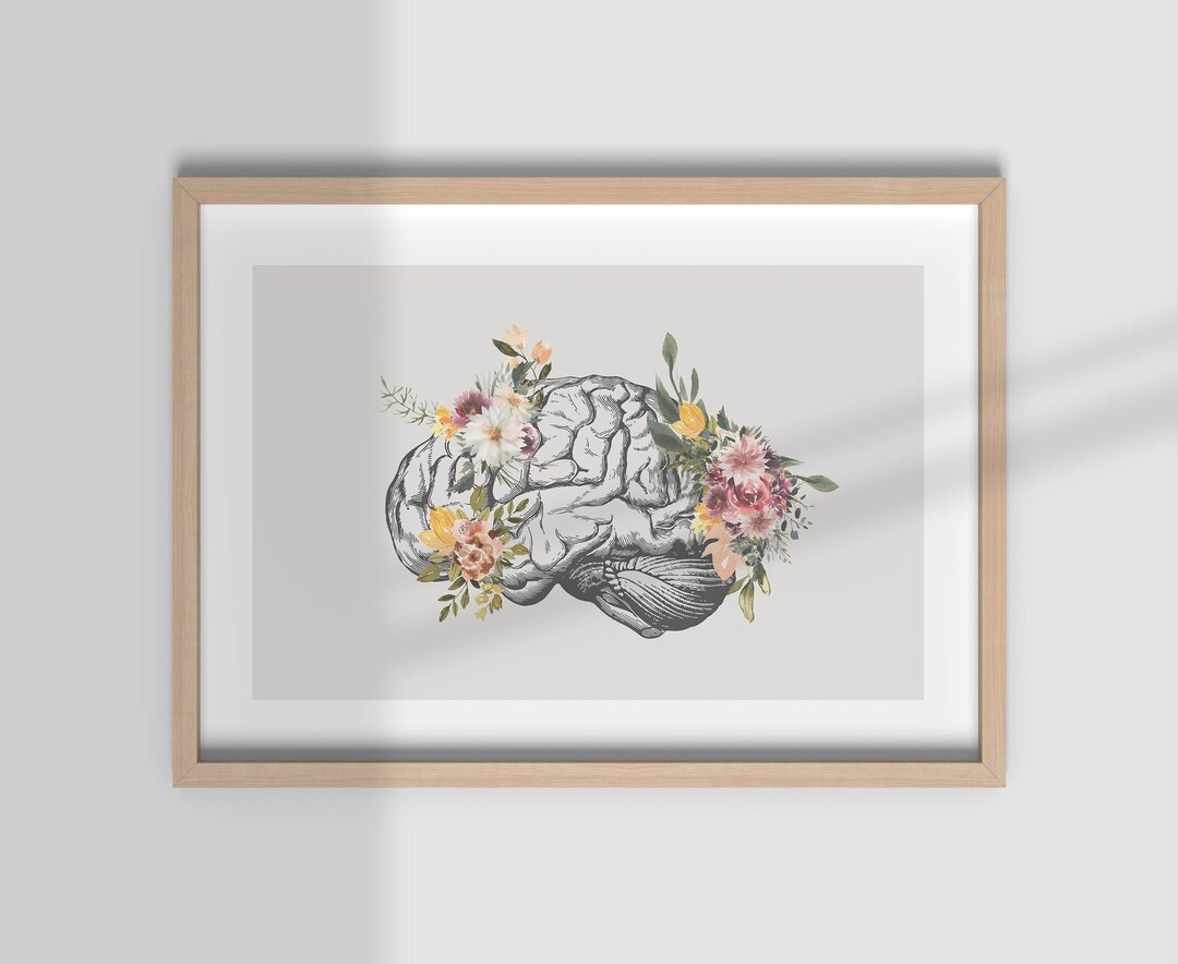 BRAIN BLOOM, Brain Art Flower, Psychology Brain Print, Mental Health ...