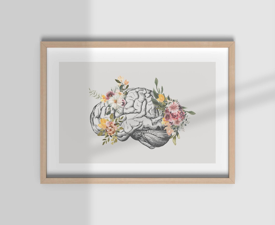 Brain Bloom Art Print, Floral Psychology Poster, Therapy Office Decor ...