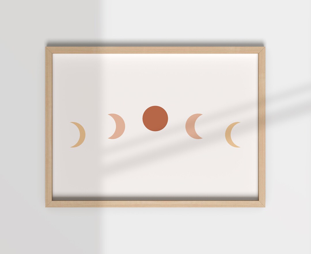 Boho Moon Phase Wall Print, Horizontal Abstract Printable, Mid Century ...