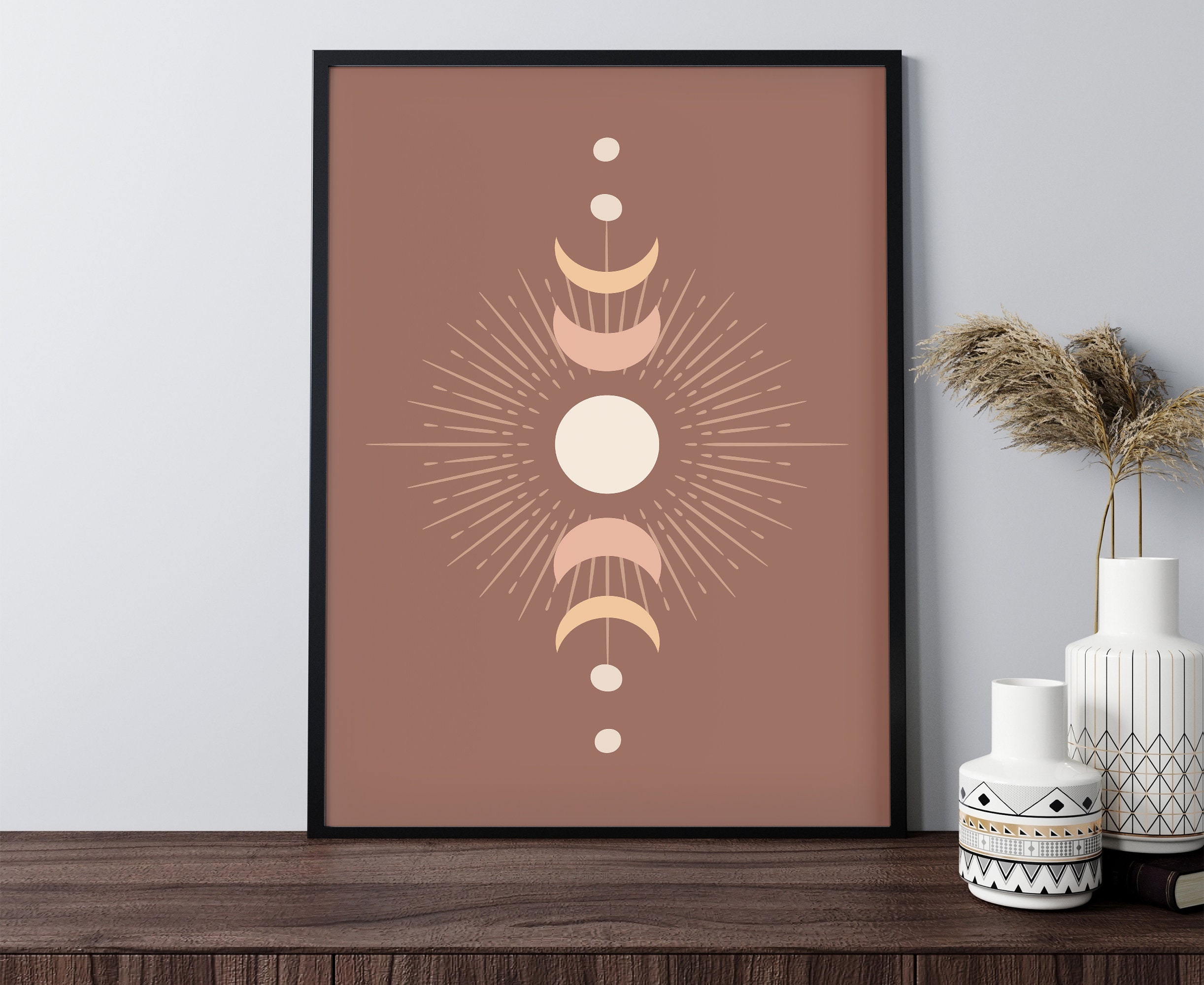 Boho moon phase wall print abstract printable Mid century | Etsy