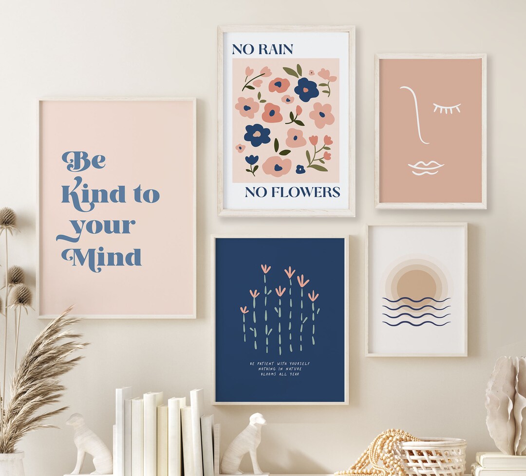 MINDFUL Set of 5 Prints, Therapy Office, Therapist Decor, Mental Health ...