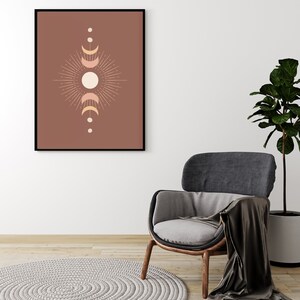 Boho Moon Phase Wall Print, Abstract Printable, Mid Century Modern Art ...