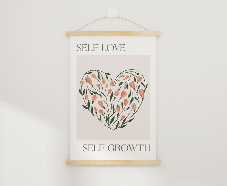 SELF LOVE Self GROWTH Print Floral Art Prints Heart Wall | Etsy