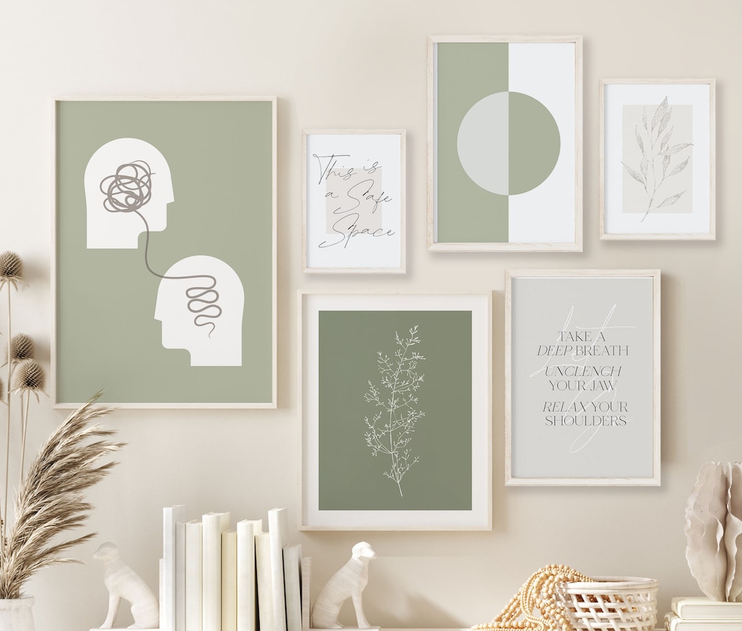 CALM THERAPIST, Sage Green, Set of 6, Gallery Wall Set, Therapy Art ...